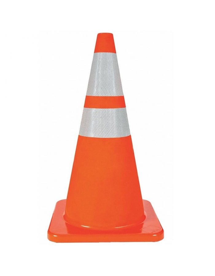 Cono de señalizacion semi-flexible de 28" con base negra y doble cinta ...